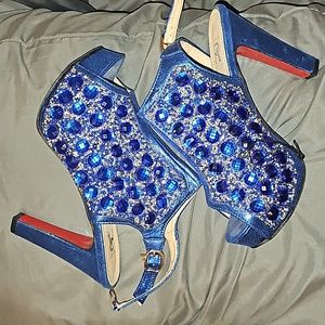 Shoes | Royal Blue Rhinestones And Silver Glitter Platform Heels | Poshmark